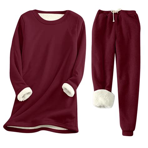 Blvb Womens Winter Warm Pajamas Sets Long Sleeve Fleece Lined Tops