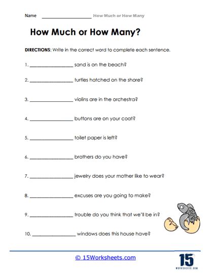 How Much Or How Many Worksheets Question Phrases 15
