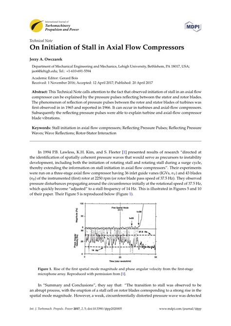 Pdf On Initiation Of Stall In Axial Flow Compressors
