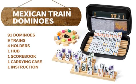 Elongdi Mexican Train Double 12 Dominoes Set With 4 Wooden
