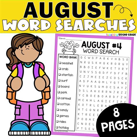 August Word Searches 2 Teaching Ideas Made Easy