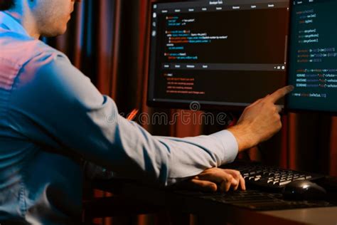 Working It Developer Concentrating Online Software At Neon Light Room