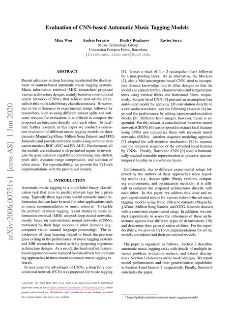 Pdf Evaluation Of Cnn Based Automatic Music Tagging Models