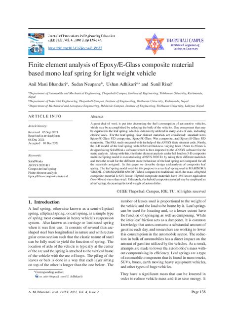 Pdf Finite Element Analysis Of Epoxy E Glass Composite Material Based