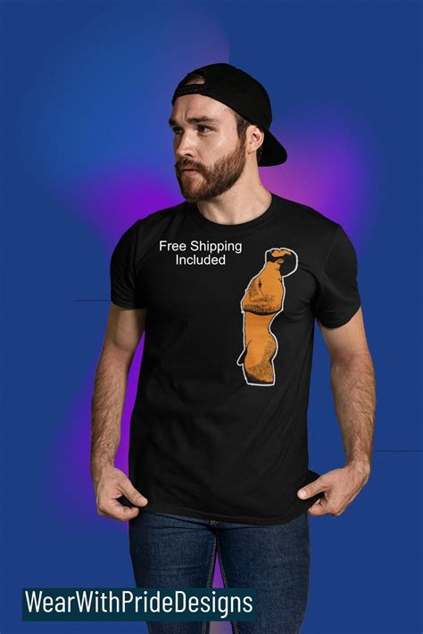 Gay Art Shirt Of A Sexy Hairy Muscle Bear Profile Standing Naked Hairy Chested Bearded In
