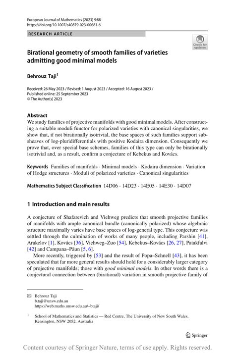 Pdf Birational Geometry Of Smooth Families Of Varieties Admitting Good Minimal Models