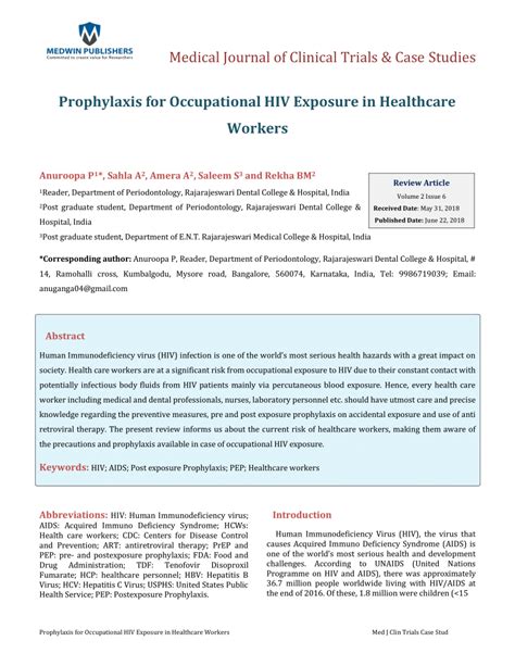 Pdf Prophylaxis For Occupational Hiv Exposure In Healthcare Workers