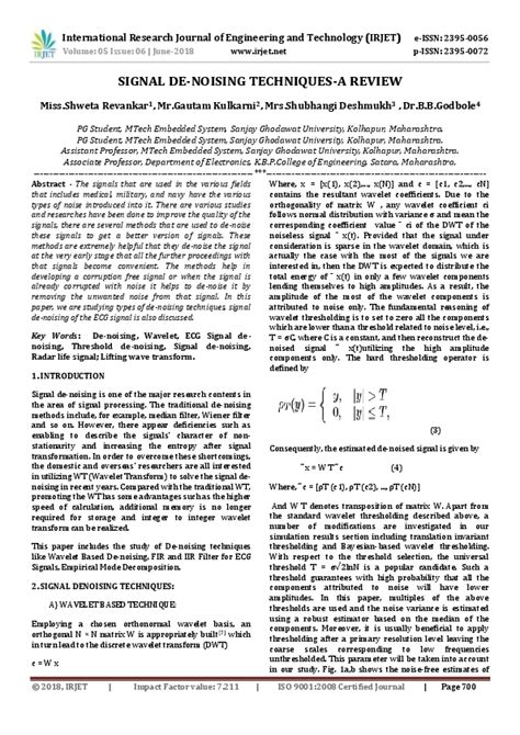 Irjet Signal De Noising Techniques A Review