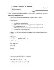 Practice Problems: Exponential, Logarithmic Functions & Geometry | Course Hero