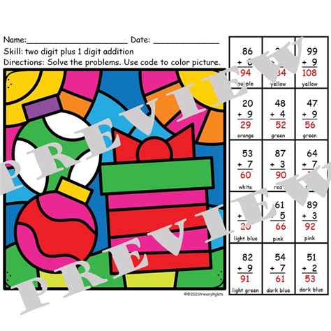 Christmas Math Coloring Pages 2 Digit Addition With Regrouping Color By Number Code Presents