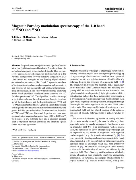 Pdf Magnetic Faraday Modulation Spectroscopy Of The 10 Band Of 14 No