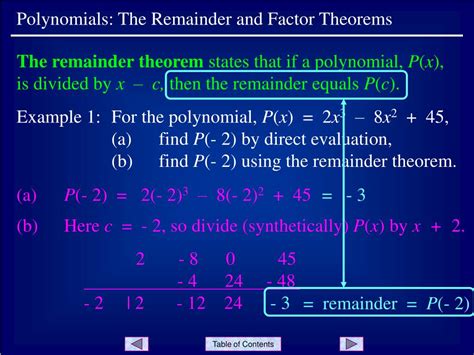 Ppt Polynomials The Remainder And Factor Theorems Powerpoint Presentation Id529622