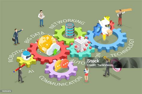 디지털 혁신의 3d 이소메트릭 플랫 벡터 개념 적 그림 등측투영법에 대한 스톡 벡터 아트 및 기타 이미지 등측투영법 자동화 3차원 형태 Istock