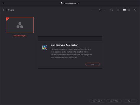 Davinci Resolve 1742 Intel Hardware Acceleration Message R