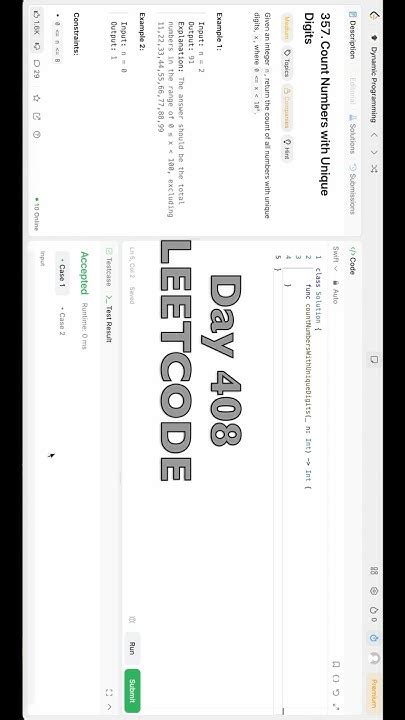 Day 408 Leetcode Problem 357 Swift Daily Challenge Swiftui