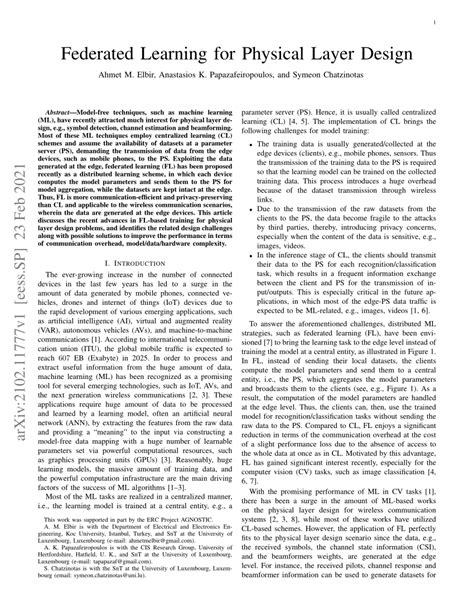PDF Federated Learning For Physical Layer Design