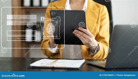 Cyber Security Login Data Protection Concept Fingerprint Scanning And