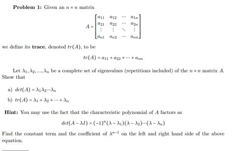 Solved Problem 1 Given An N X N Matrix Ain 011 021 012 Chegg Com
