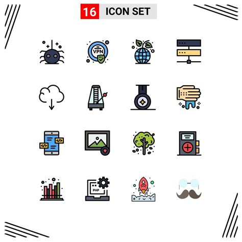 Mobile Interface Flat Color Filled Line Set Of 16 Pictograms Of Data Network Ecology Hosting