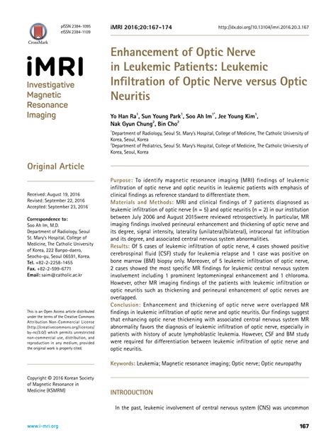 Pdf Enhancement Of Optic Nerve In Leukemic Patients Leukemic Infiltration Of Optic Nerve