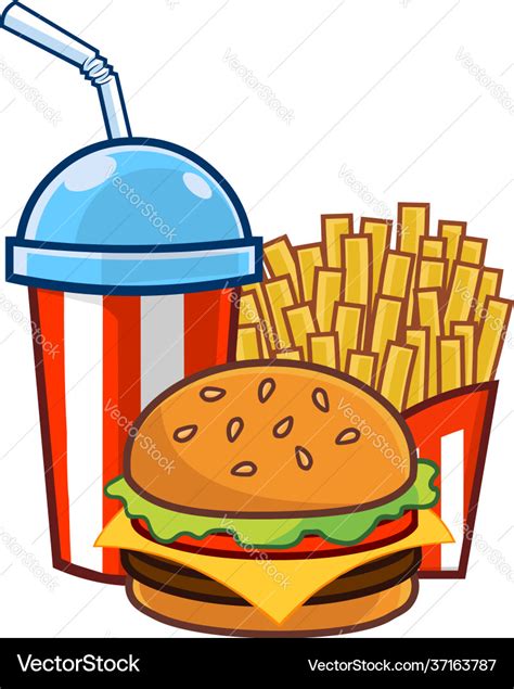 Cartoon Hamburger With Fries And Soda Royalty Free Vector