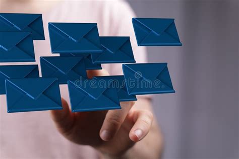 finger touching a 3d rendering of floating connected blue message icons