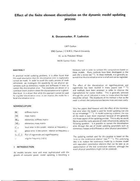 Pdf Effect Of The Finite Element Discretisation On The Dynamic Model