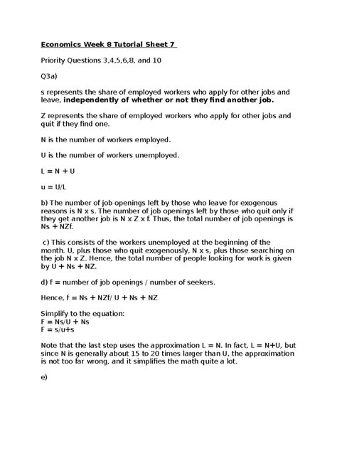Economics Week 8 Tutorial Sheet 7 Economics Week 8 Tutorial Sheet 7