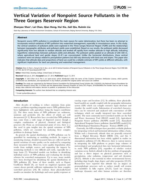 Pdf Vertical Variation Of Nonpoint Source Pollutants In The Three