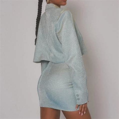 Robe Women Tank Cami Bodycon Skirt Party Shiny Sexy Tube Tops Y2k Two Piece Glitter Club Crop