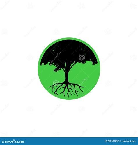 Tree Round Icon With Roots Isolated On White Background Stock Vector Illustration Of Design
