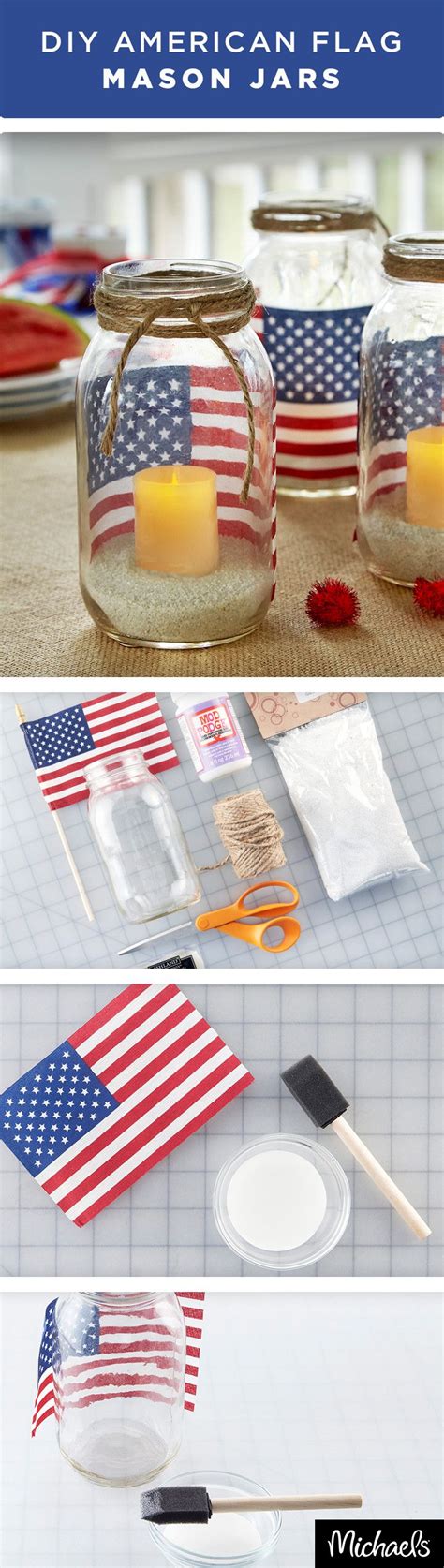 American Flag Mason Jar Votive Holders Patriotic Diy July Crafts Crafts