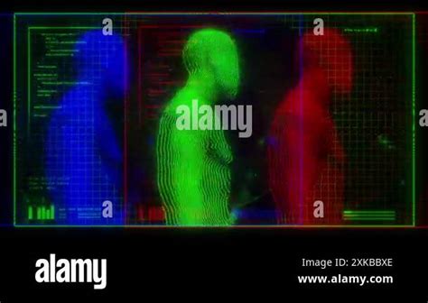 Looping Data Screen With Walking Human Figure Digital Information