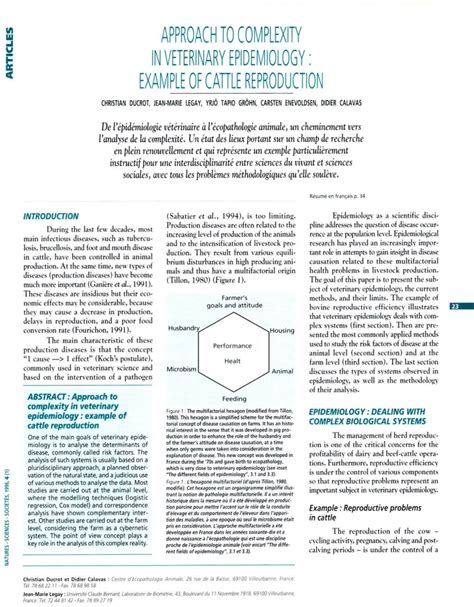 Pdf Approach To Complexity In Veterinary Epidemology Example Of Cattle Reproduction