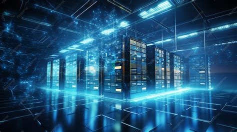 Server Room 3d Illustration With Node Programming Element Base Concept