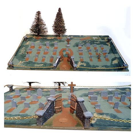 Ho Scale Hand Made Cemetery Diorama Scene Includes Gate Surrounding