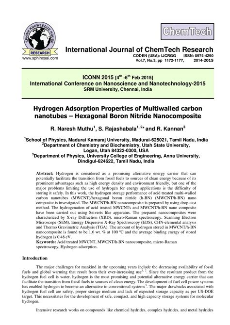 Pdf Hydrogen Adsorption Properties Of Multiwalled Carbon Nanotubes Hexagonal Boron Nitride