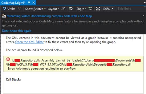 C Ошибка Arithmetic Operation Resulted In An Overflow во время Show On Code Map Stack