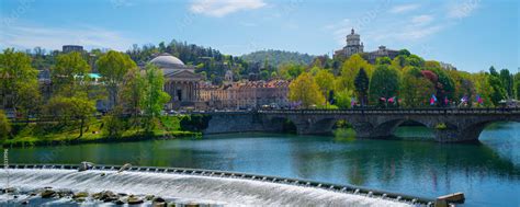 Torino city skyline with the view of Parish Church of the Gran Madre di ...