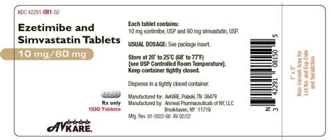 Ezetimibe And Simvastatin Tablets Pi