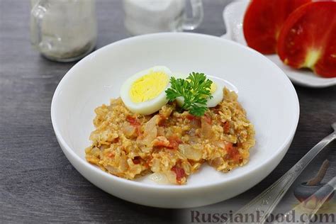 Рецепт: Солёная овсяная каша с помидорами и луком на RussianFood.com