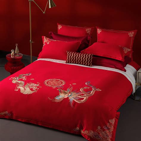 水星家纺婚庆四件套全棉喜庆结婚床上用品纯棉大红床单被套新婚 虎窝淘