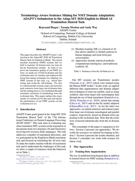 Terminology Aware Sentence Mining For Nmt Domain Adaptation Pdf