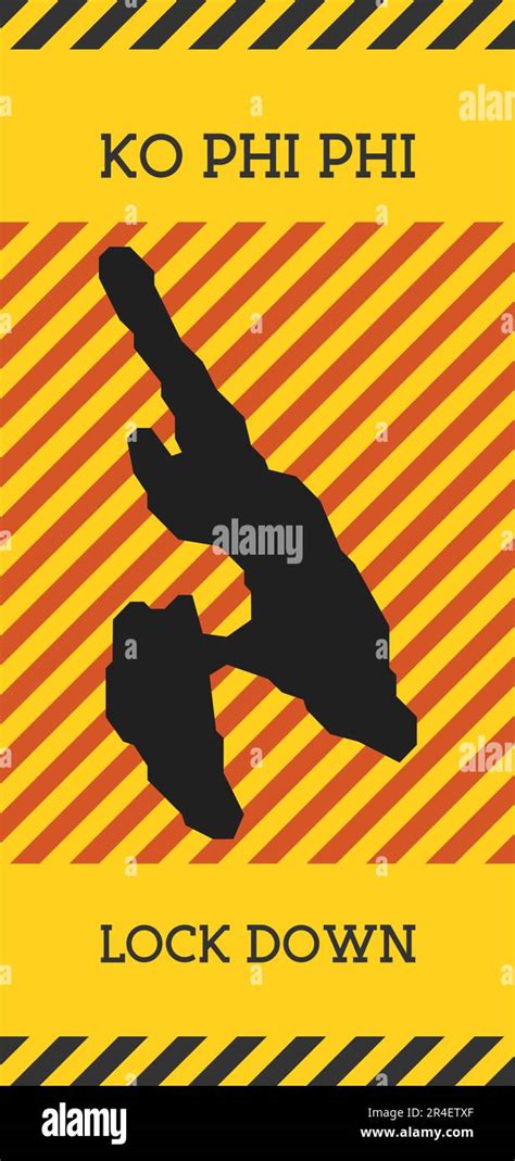 Ko Phi Phi Lock Down Sign Yellow Island Pandemic Danger Icon Vector