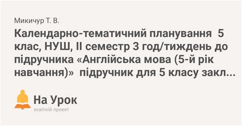Календарно тематичний планування 5 клас НУШ Ii семестр 3 год тиждень до підручника «Англійська