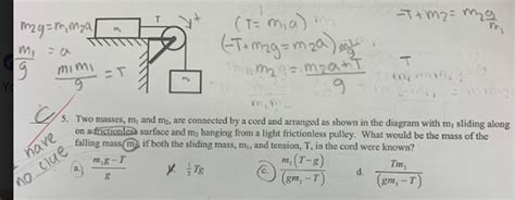 Solved 5 Two Masses M 1 And M 2 Are Connected By A Cord And