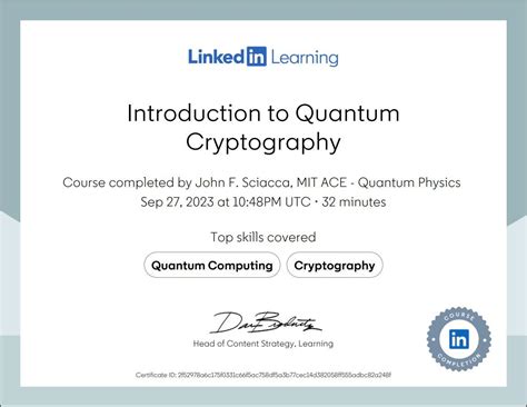 Completion Certificate For Quantum Cryptography John F Sciacca Mit Ace Quantum Physics