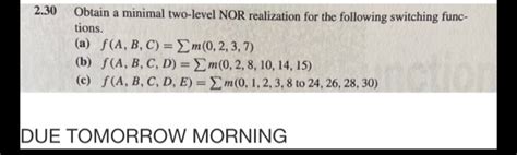 solved 2 30 obtain a minimal two level nor realization for