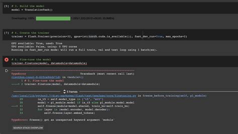 trainer error on fine tuning of translationtask following the examples