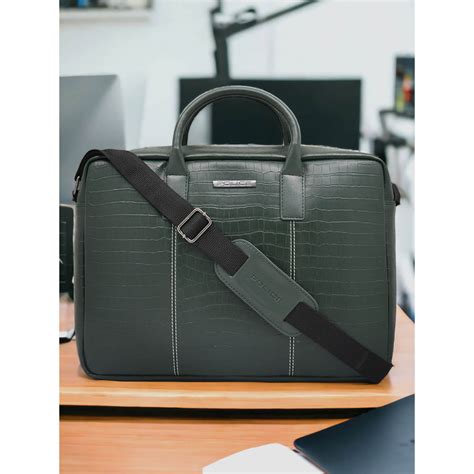 Buy Police Dark Green Croco Classy 15 Inch Stylish Briefcase Messenger Bag Online
